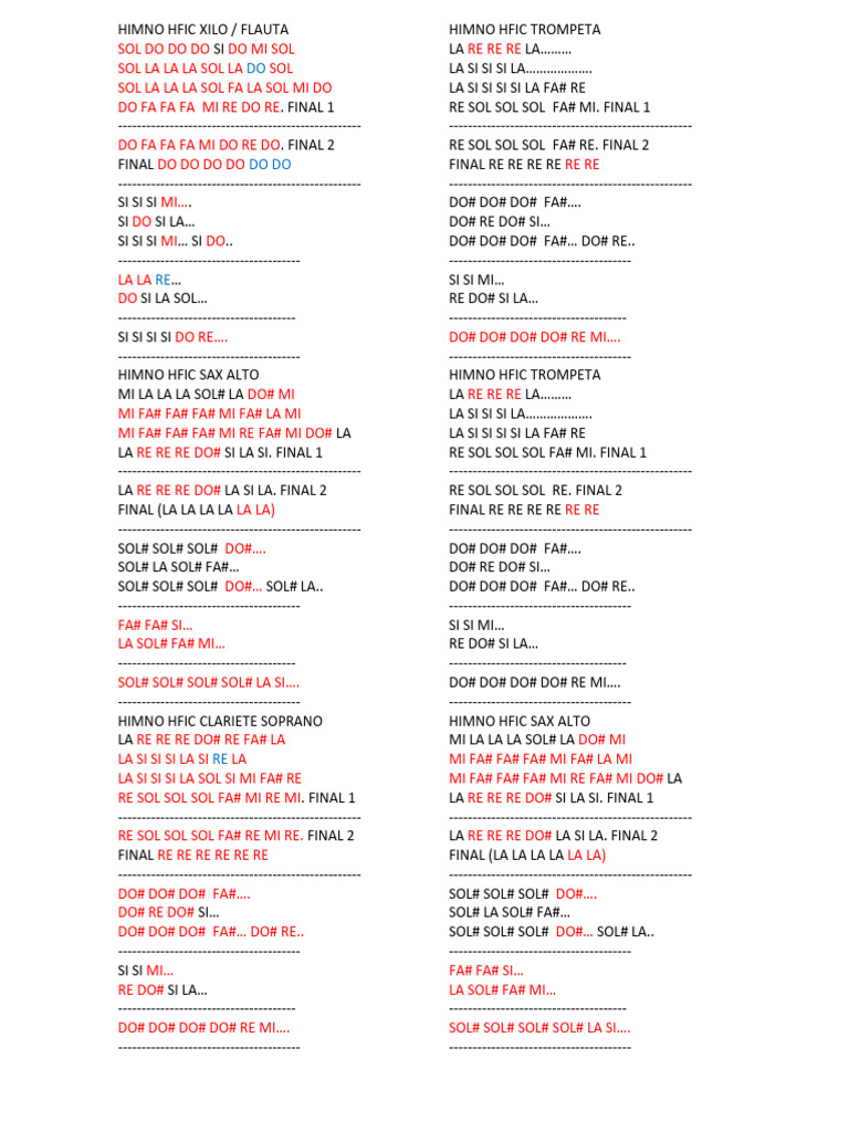 HIMNO HFIC TODOS INSTRUMENTOS | PDF