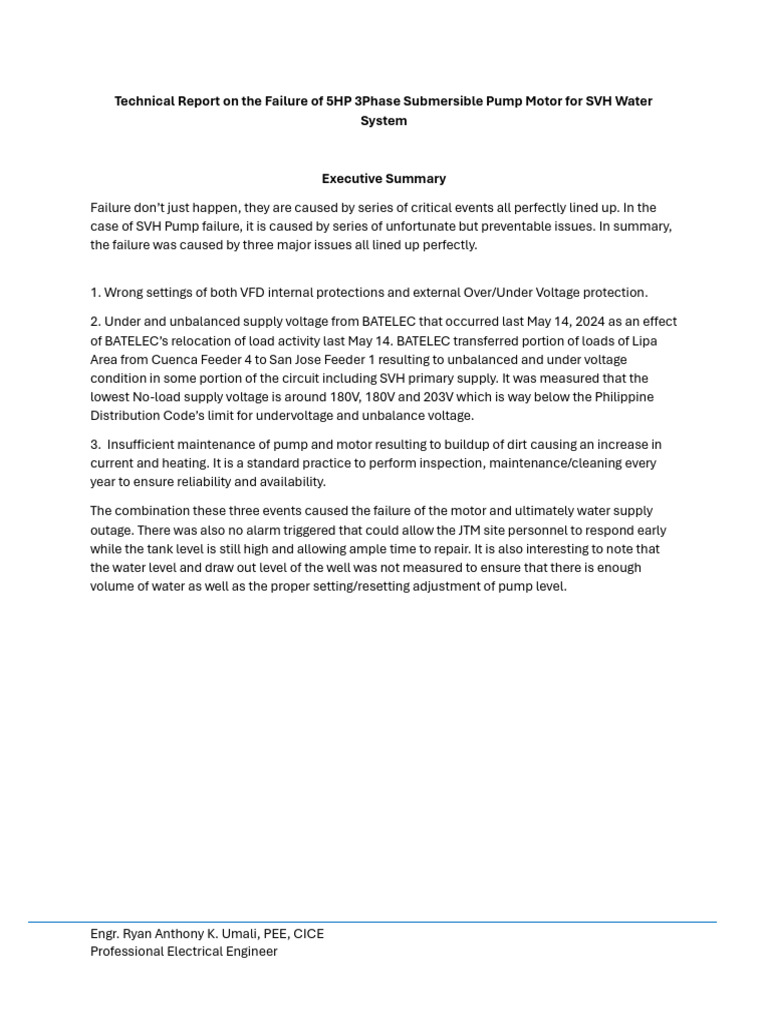 SVH Pump Failure Report | PDF