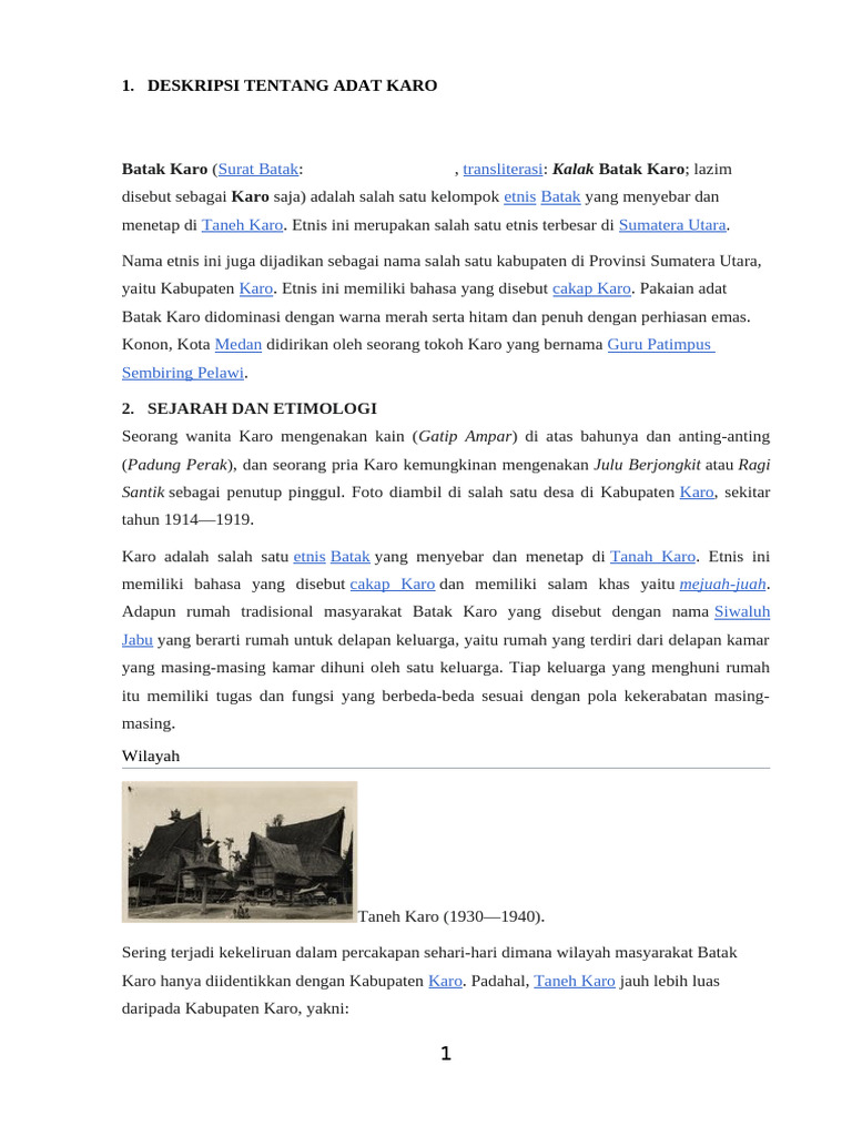 DESKRIPSI TENTANG ADAT KARO | PDF