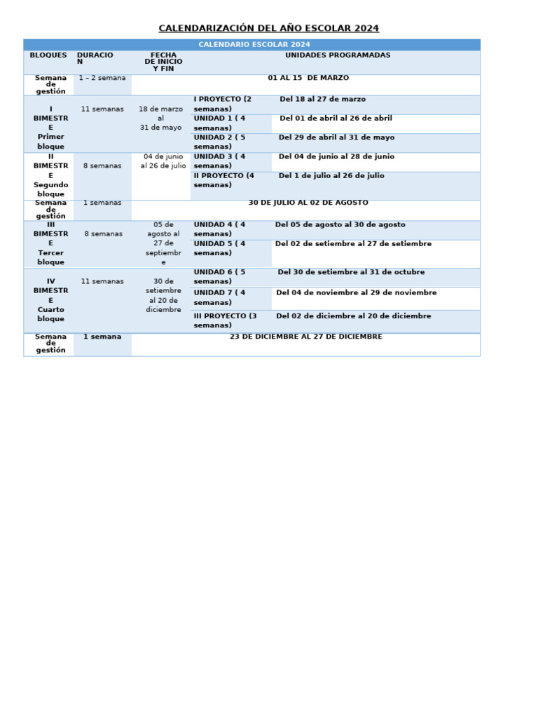 Calendarización Del Año Escolar 2024 | PDF