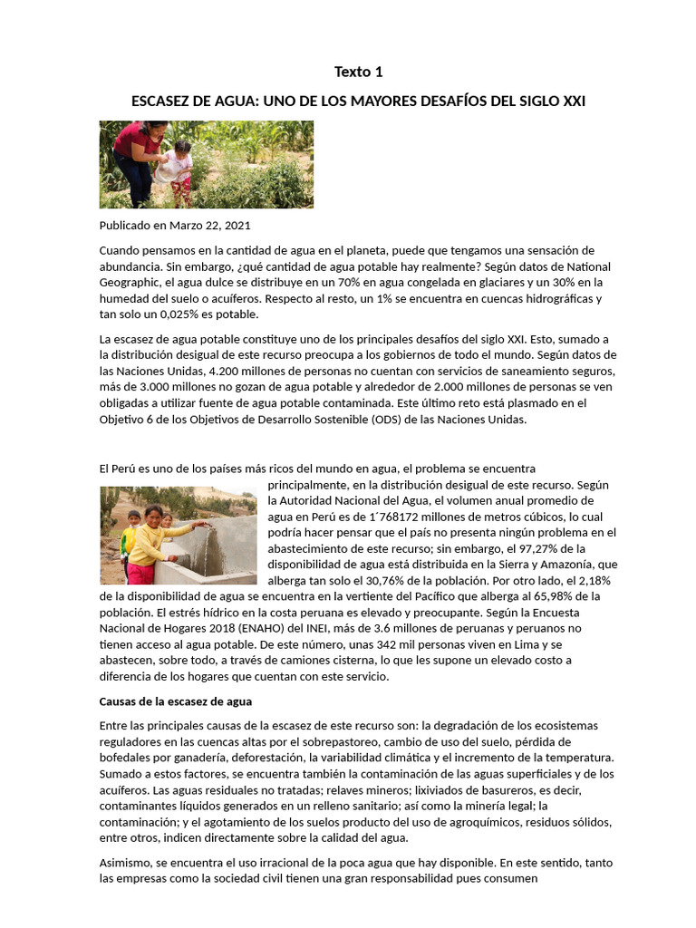 Textos Sobre El Agua | PDF | Agua | Escasez de agua