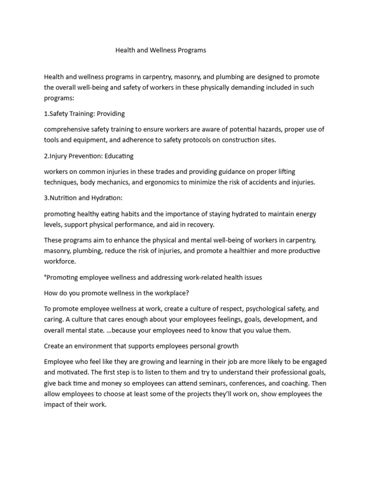 Lesson 6 - Health and Wellness Program | PDF