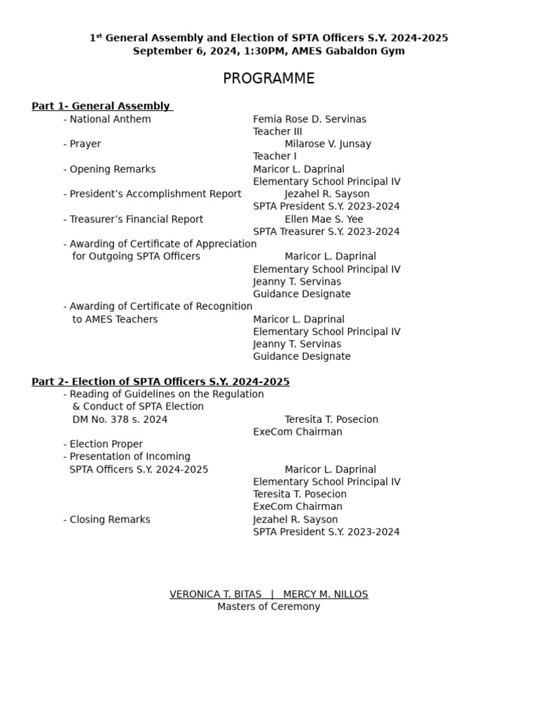 General Assembly Programme- | PDF