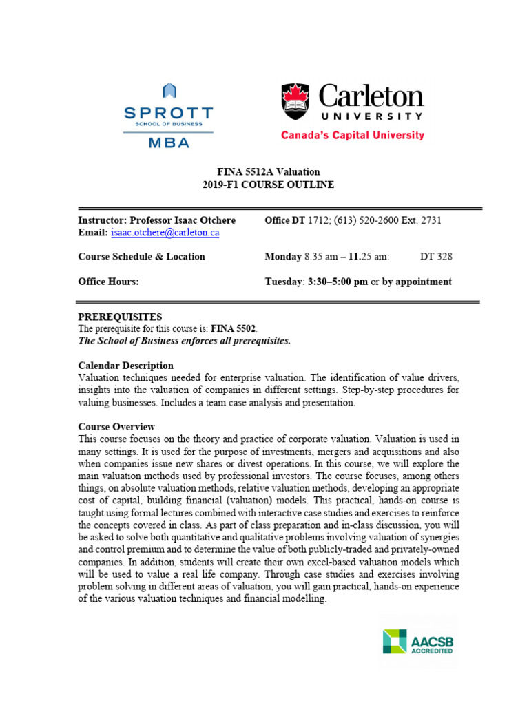 FINA 5512 Otchere Isaac 1 - Valuation | PDF