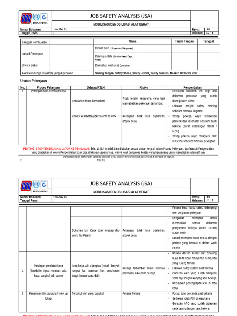 Jsa Mobilisasi - Survey Topography | PDF