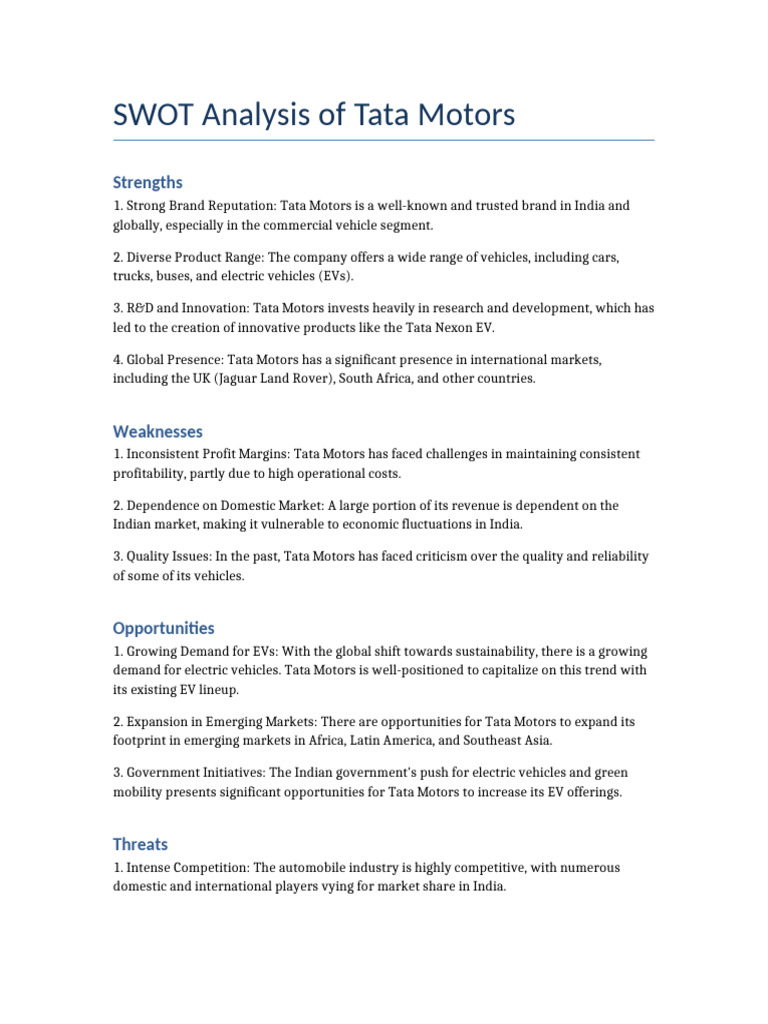 Tata_Motors_SWOT_Analysis | PDF