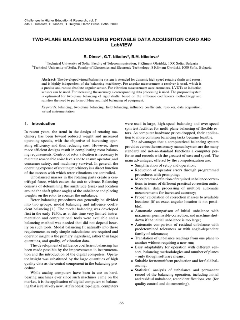 Two Plane Balancing Using Portable Data | PDF