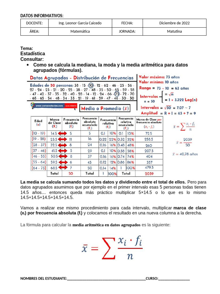 Estadística Moda Mediana | PDF | Mediana | Crecimiento personal y ...