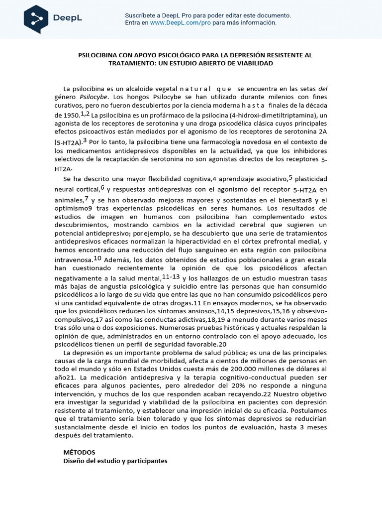Psilocibina y Depresión Resistente: Estudio | PDF | Psilocibina ...