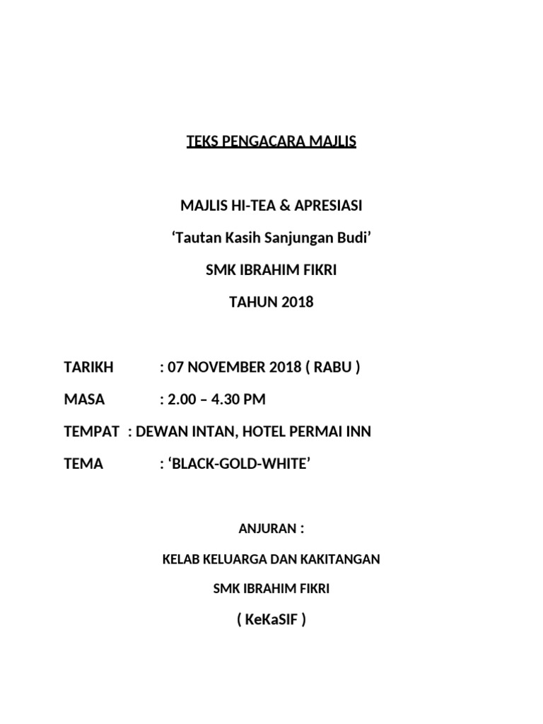 Teks-Pengacara-Majlis Hi-Tea | PDF
