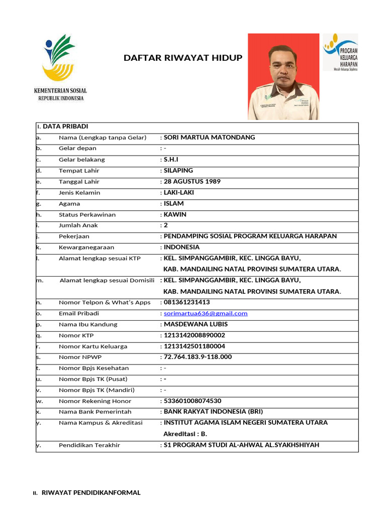 Format CV SDM PKH 2024 Sori Martua | PDF