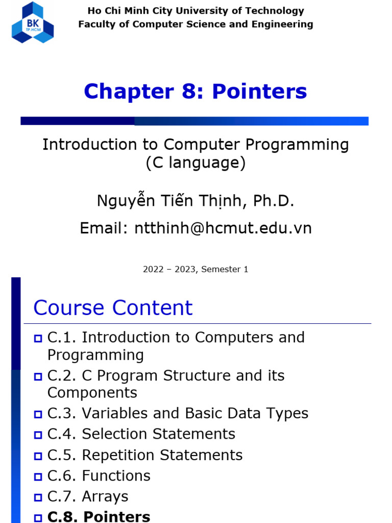 CO1003 Chapter 8 Pointers | PDF