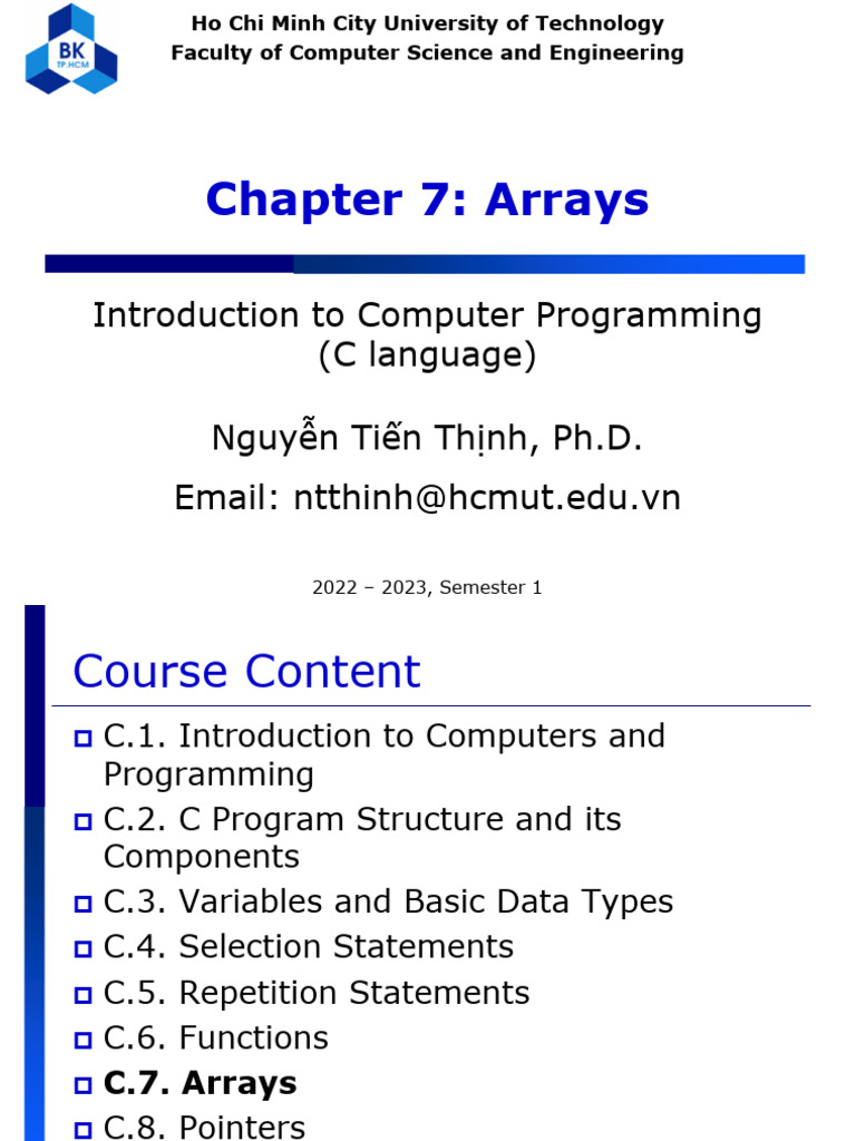 CO1003 Chapter 7 Arrays | PDF