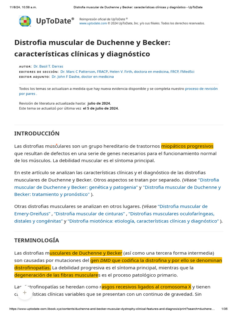 Distrofia Muscular de Duchenne y Becker - Características Clínicas y ...