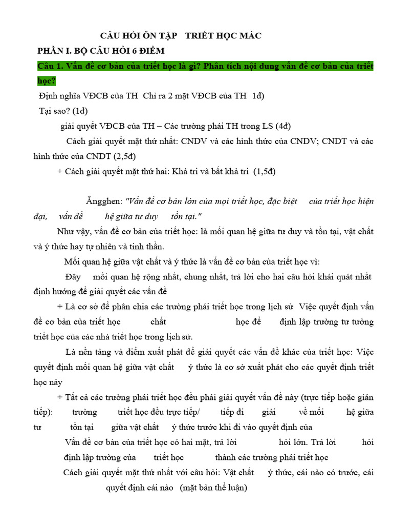 HK3 - ĐỀ CƯƠNG ÔN TẬP TRIẾT HỌC MÁC - LÊNIN | PDF