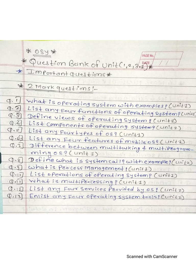 Osy Important Question Bank For Ut - 1 | PDF