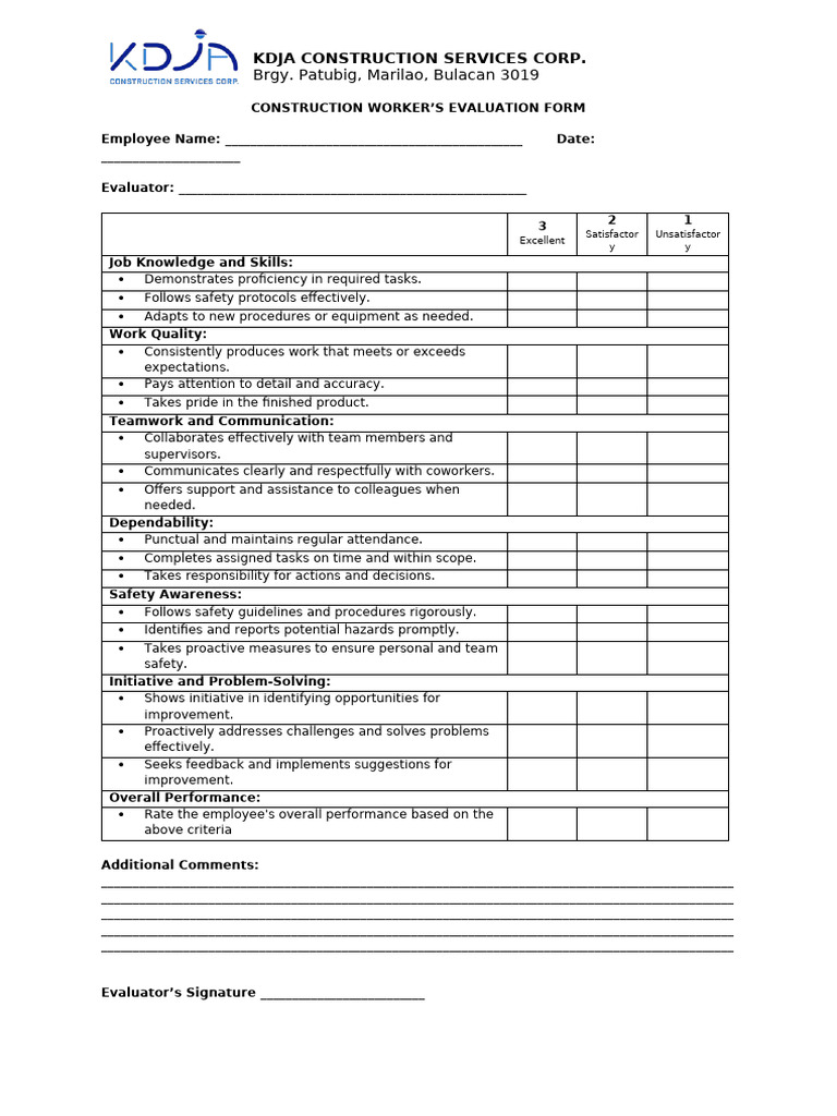 Workers Eval Form | PDF