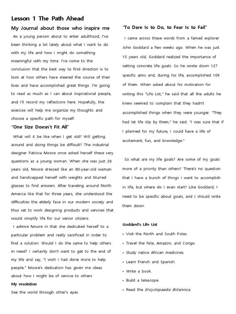 Lesson 1 The Path Ahead | PDF