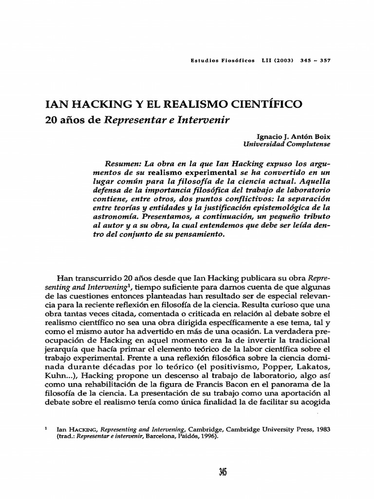 Ian Hacking Y El Realismo Científico 20 Años de Representar e ...