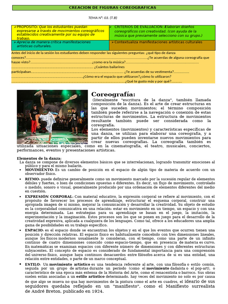 CREACION COREOGRAFICAS T3.TB 2024 Coreografia. | PDF | Bailes | Ciencias sociales