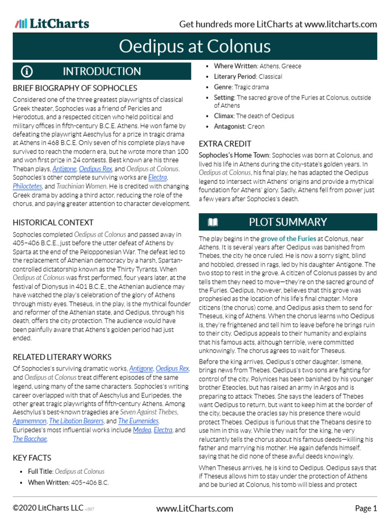 Oedipus at Colonus LitChart | PDF | Oedipus | History