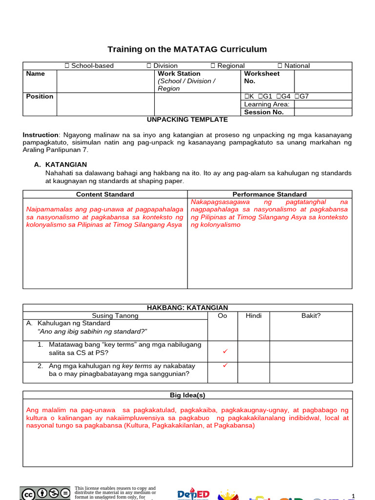 Training On The MATATAG Curriculum: (School / Division / Region | PDF