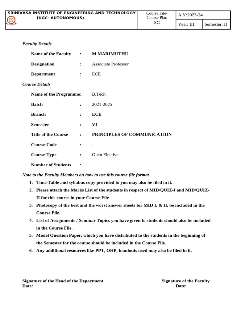 SC Course File | PDF