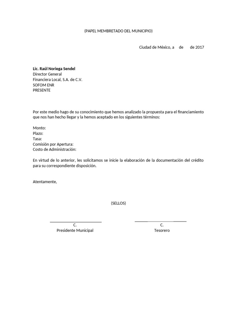 Carta Aceptacion de Condiciones. | PDF