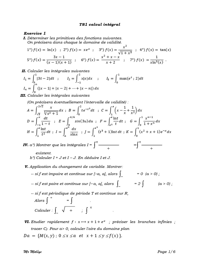 TS1 Calcul Intégral Maleye 20232024 | PDF