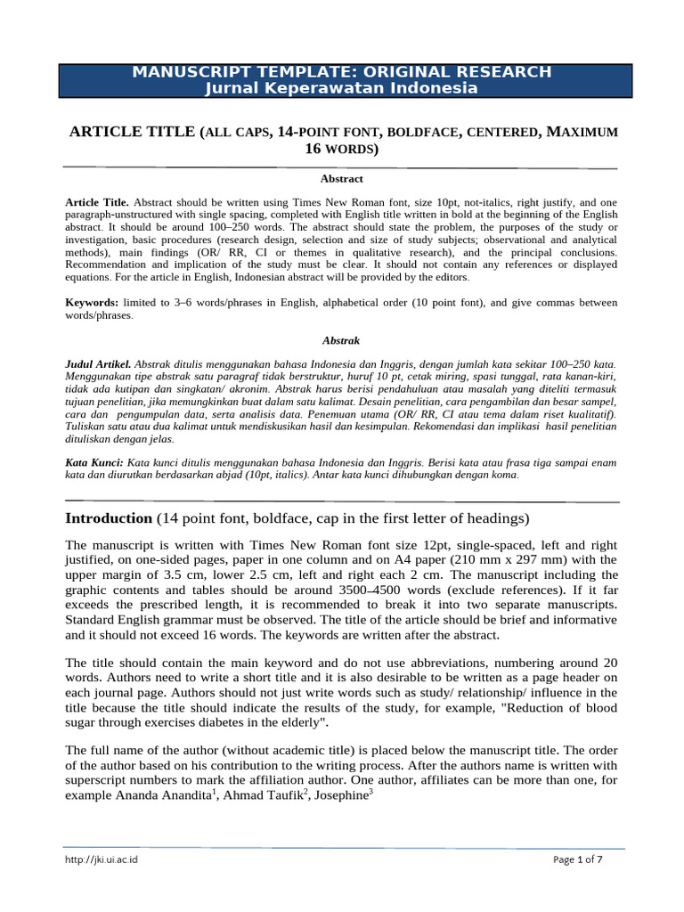 Manuscript-Template-JKI - Original Research - 2021 | PDF | Validity (Statistics) | Apa Style