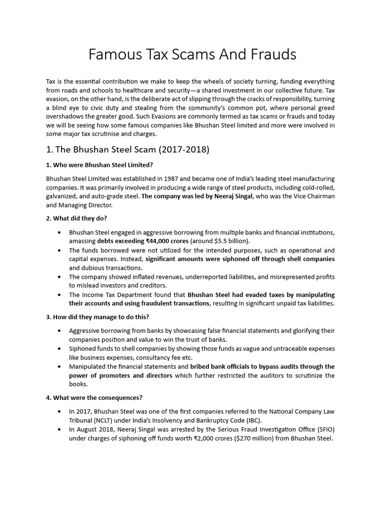 Famous Tax Scams and Frauds | PDF | Taxes | Business