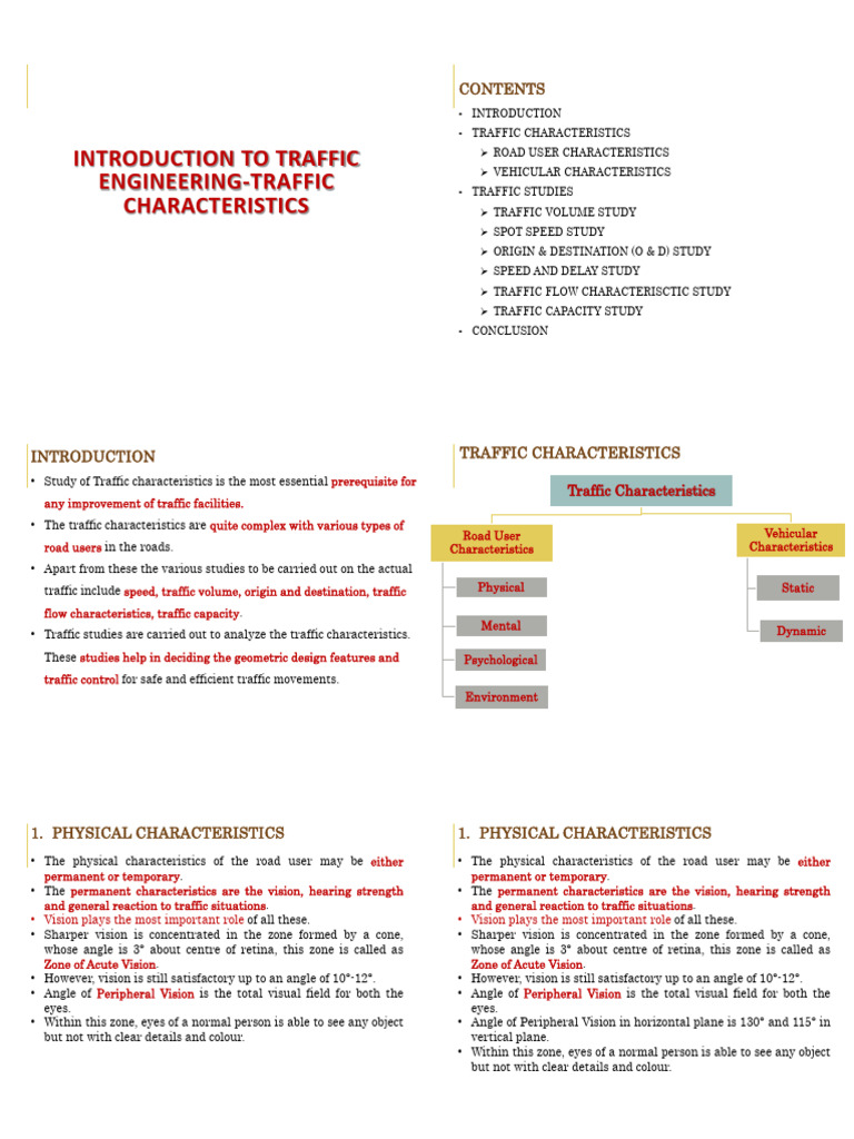 Transportation Engineering Notes - Traffic Characteristics | PDF