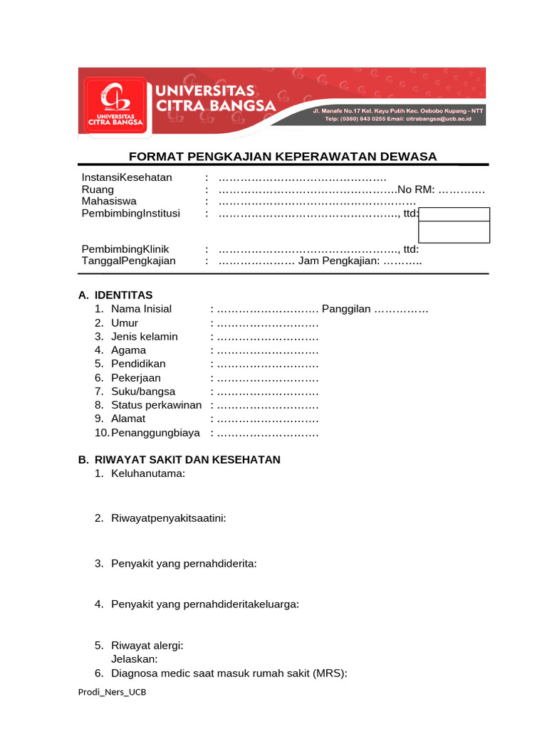 Format Pengkajian Kep. Dewasa | PDF