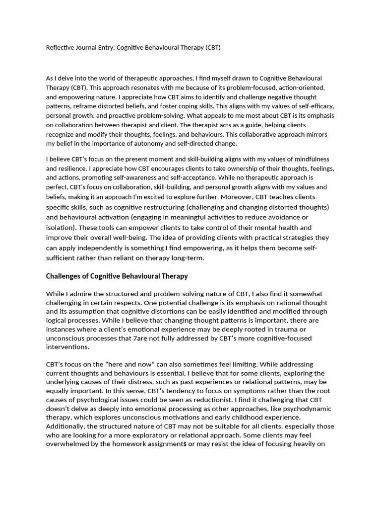 Reflective Journal Entry | PDF | Cognitive Behavioral Therapy | Psychotherapy