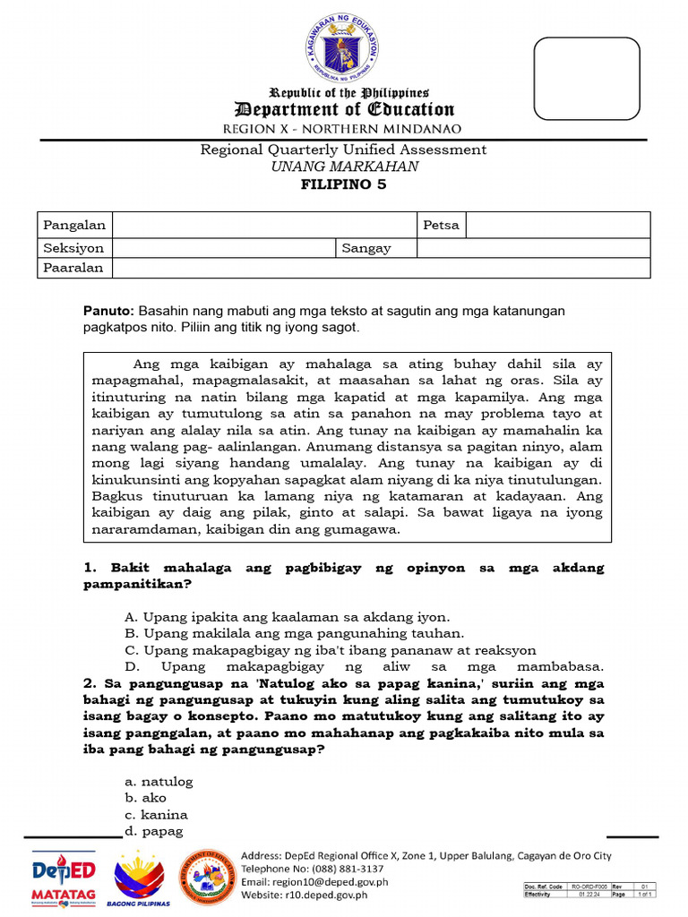 Filipino 5 | PDF | Philippines