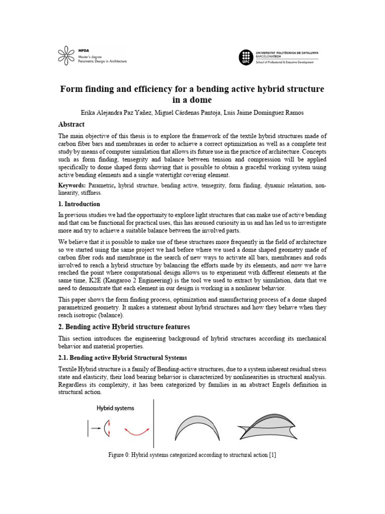 Form Finding and Efficiency For A Bending Active Hybrid Structure in A Dome | PDF