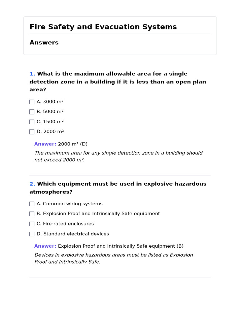 Fire Safety and Evacuation Systems Answers | PDF