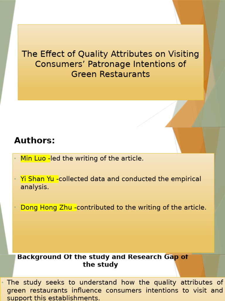 Impact of Quality on Green Restaurant Visits | PDF | Consumer Behaviour ...