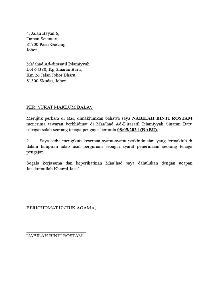 Surat Maklum Balas | PDF