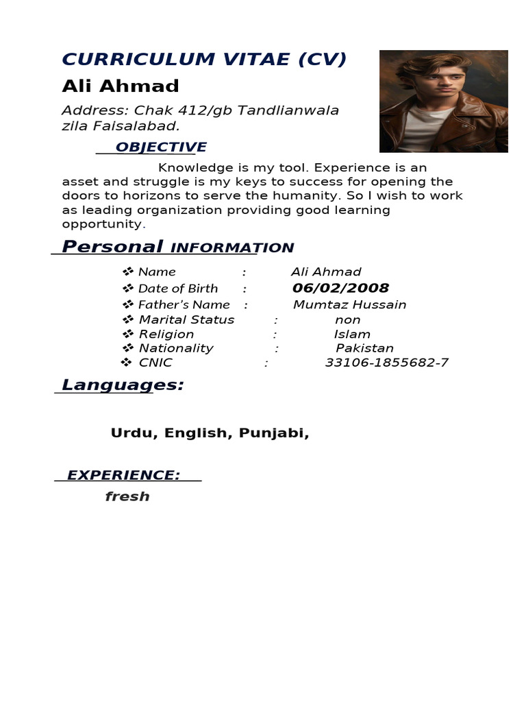 Ali Ahmad CV | PDF