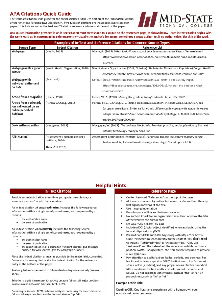 Mid-State APA Style Guide - 7th Edition - With ATI - 2 | PDF