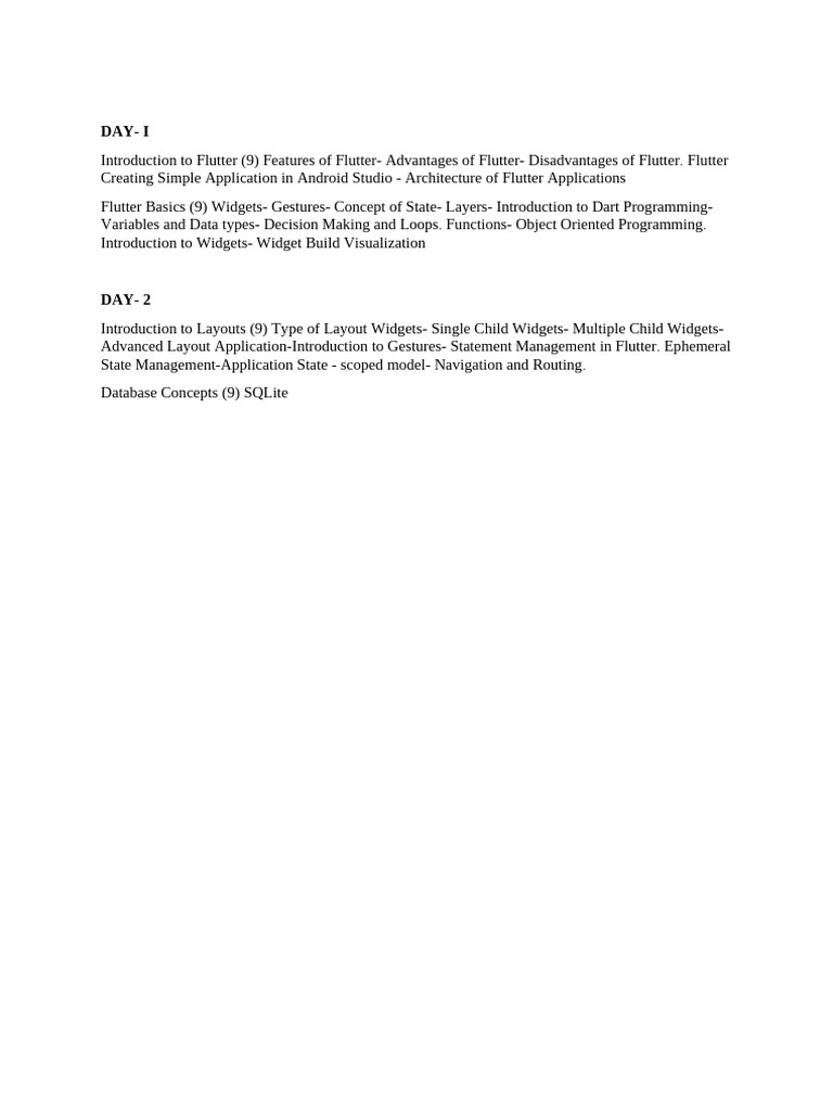 Flutter Training Syllabus | PDF