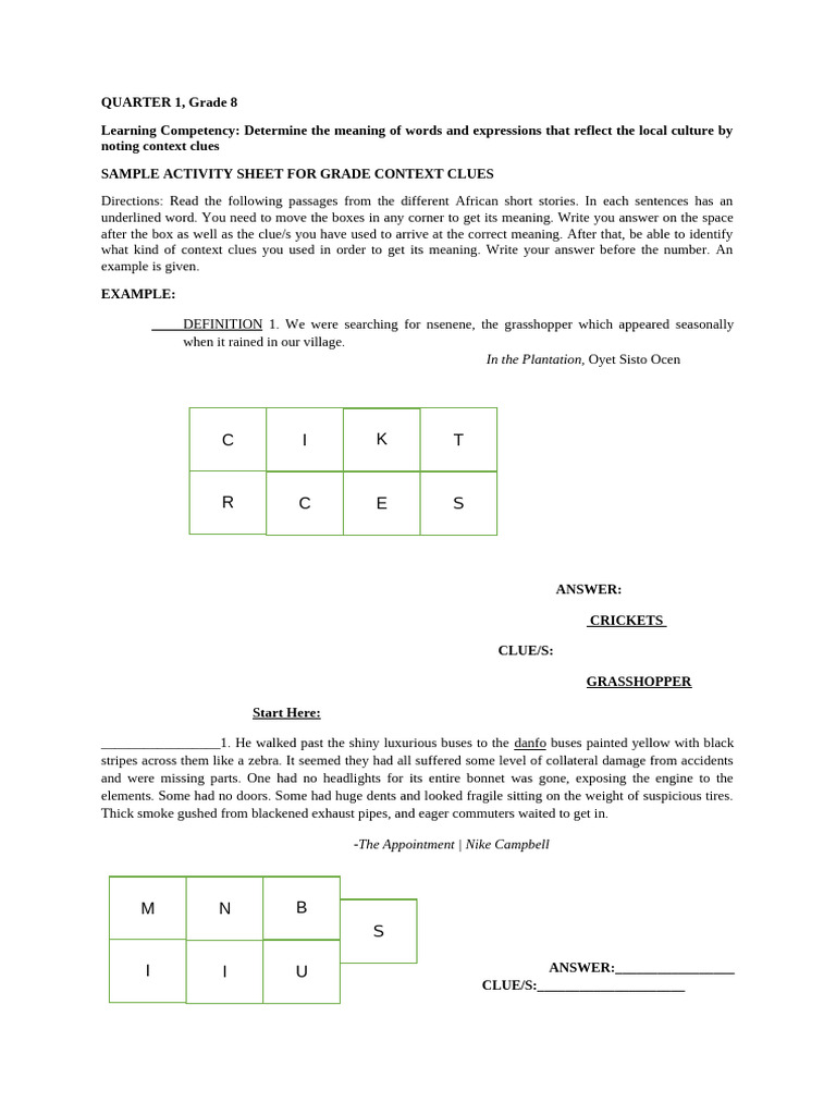 Context Clues-Assessment | PDF