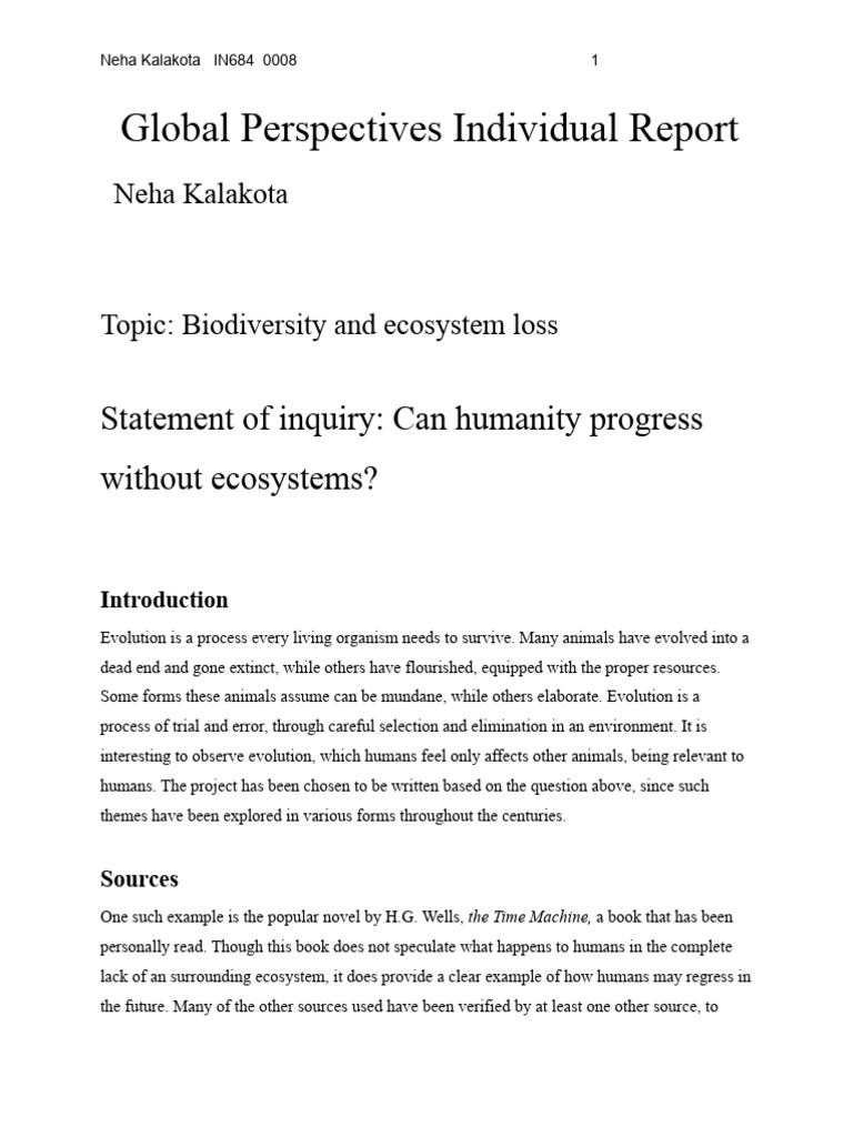 Global Perspectives - Individual Report | PDF | Sex | Invasive Species