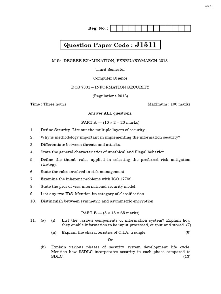Information Security Anna University Question Paper | PDF