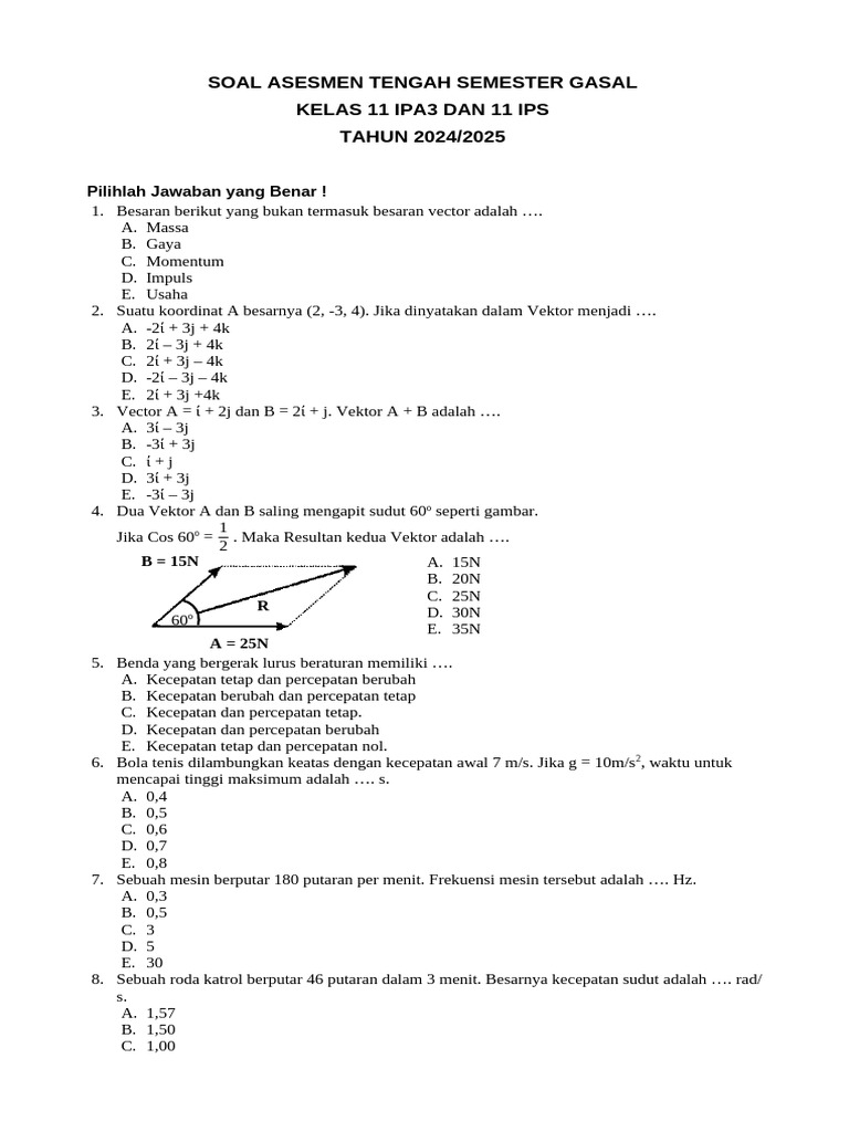 Soal Sumatif Akhir Semester Gasal Fisika Kelas Xi Tahun 2023 | PDF