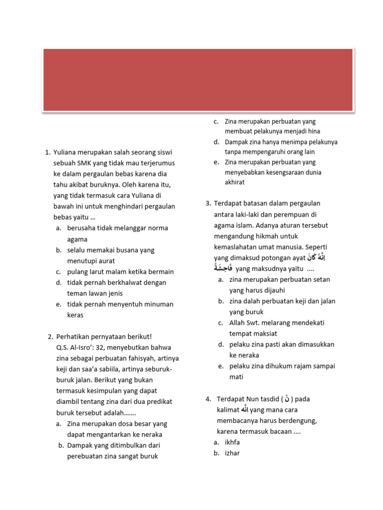 Latihan Soal Sas Pai X 2024 | PDF