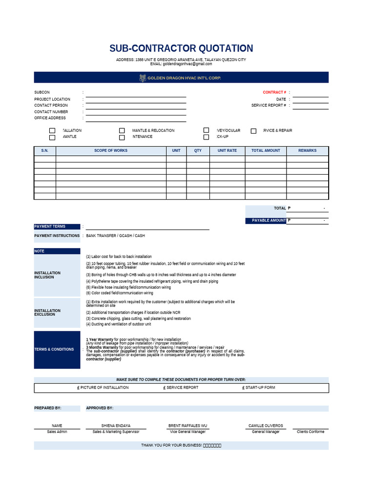 Sub Contractor Quotation | PDF