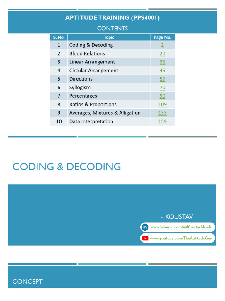 Aptitude Training (PPS4001) All Topics | PDF