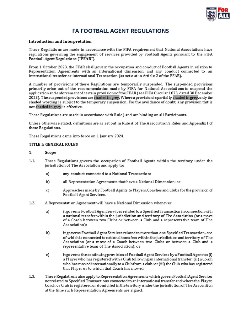 FA Football Agent Regulations 2024 | PDF | Assignment (Law) | Finance ...